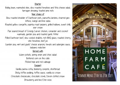 This Week's Evening Menu, 25th to 27th July - Home Farm Café